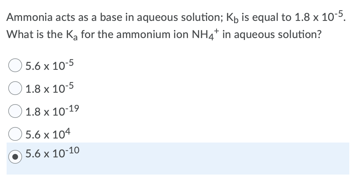 Solved Ammonia acts as a base in aqueous solution; Kb is | Chegg.com