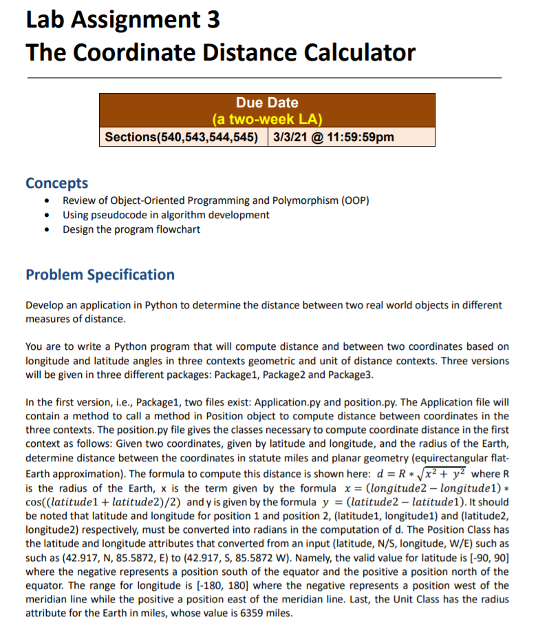 Lab Assignment 3 The Coordinate Distance Calculator | Chegg.com