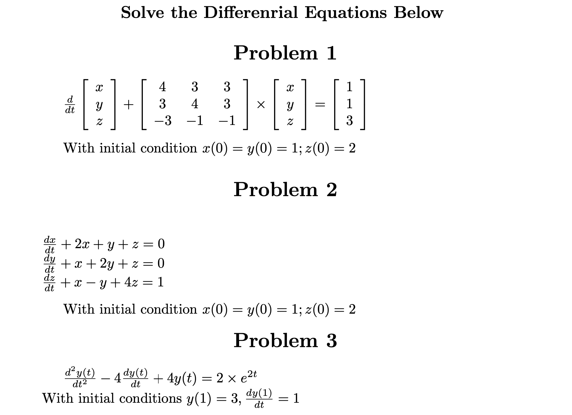 Solve the Differenrial Equations Below Problem 1 | Chegg.com