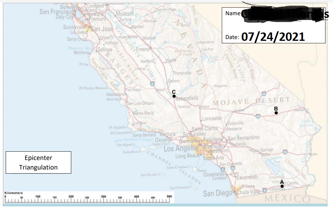 Part 2: Triangulating the Location of an Earthquake | Chegg.com