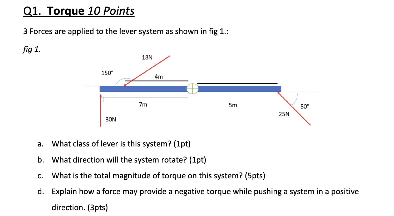 Solved 3 Forces are applied to the lever system as shown in | Chegg.com
