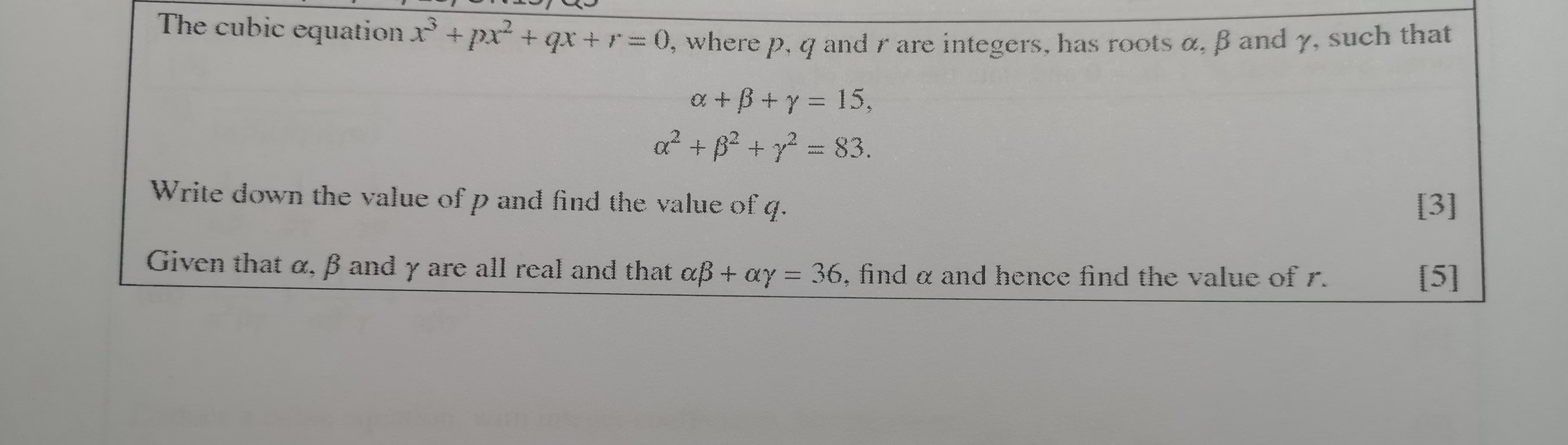 Solved The cubic equation x3+px2+qx+r=0, ﻿where p,q ﻿and r | Chegg.com