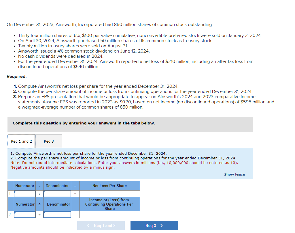 Solved On December 31, 2023, Ainsworth, Incorporated had 850 | Chegg.com