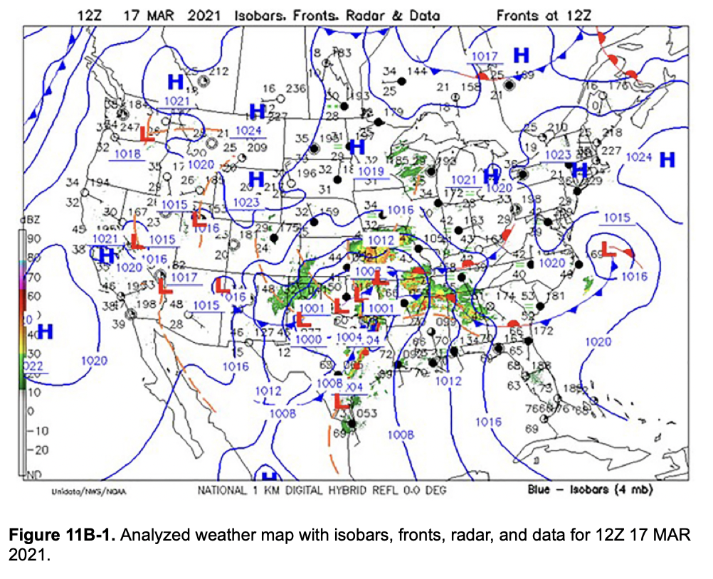 Figure 11B-1. Analyzed weather map with isobars, | Chegg.com