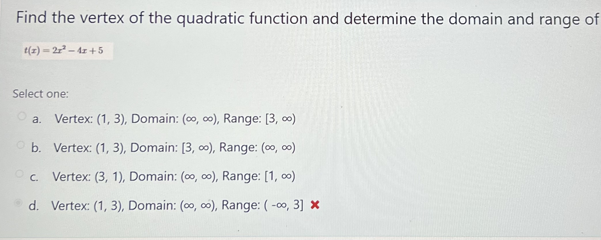 Solved Find the vertex of the quadratic function and | Chegg.com