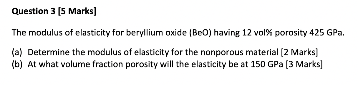 Solved The modulus of elasticity for beryllium oxide (BeO) | Chegg.com