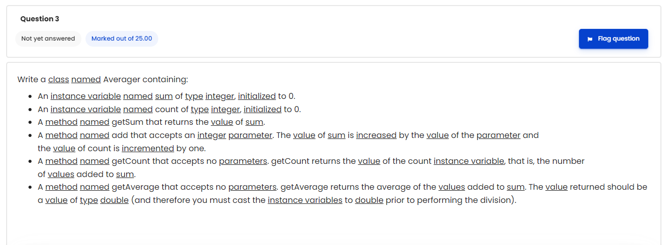Solved Write a class named Averager containing: - An | Chegg.com
