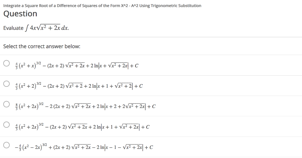 Solved Integrate a Square Root of a Difference of Squares of | Chegg.com