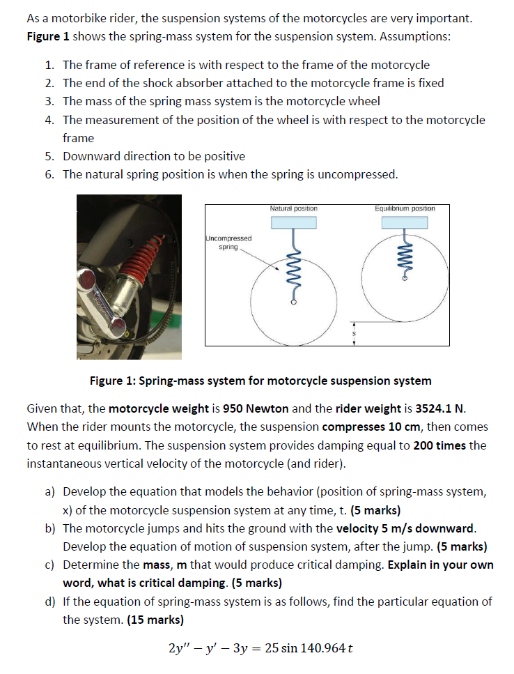 As a motorbike rider, the suspension systems of the | Chegg.com