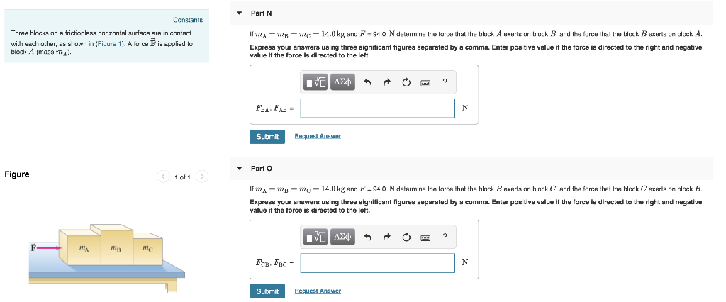 Solved Constants Three blocks on a frictionless horizontal | Chegg.com