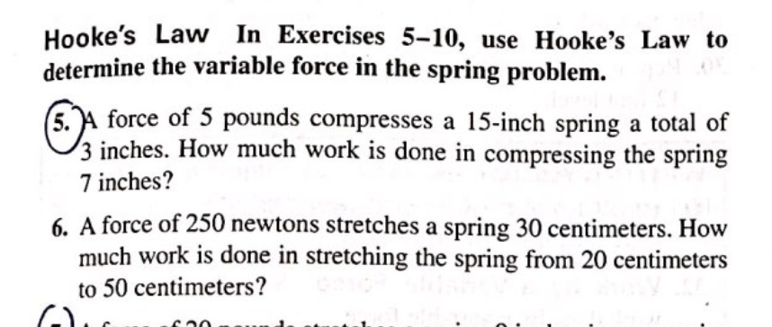 Solved Hooke's Law In Exercises 5-10, use Hooke's Law to | Chegg.com