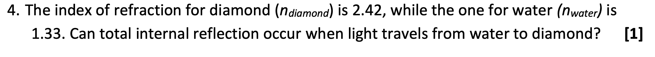 Solved 4. The index of refraction for diamond ( ndiamond ) | Chegg.com