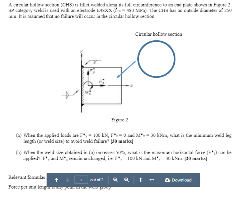 A circular hollow section (CHS) is fillet welded | Chegg.com