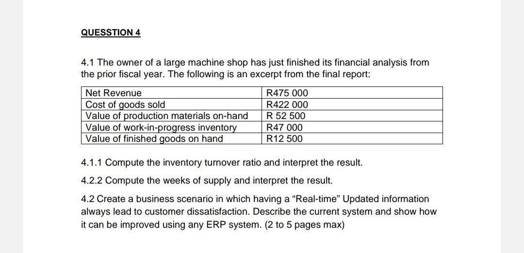 Solved 4.1 The owner of a large machine shop has just | Chegg.com