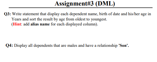 Solved Assignment#3 (DML) Depending on the Company Schema | Chegg.com