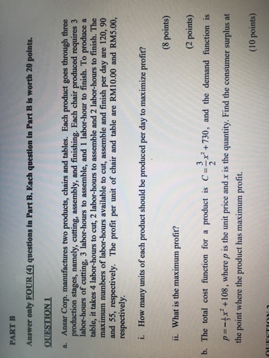 Solved PART B Answer only FOUR (4 questions in Part B. Each | Chegg.com