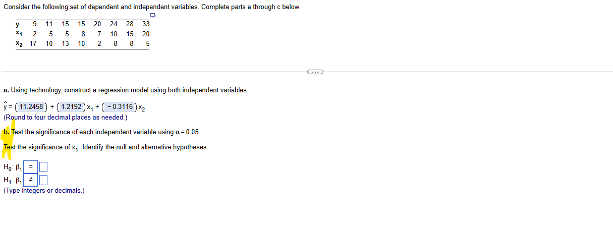 Solved a. Using technology, construct a regression model | Chegg.com