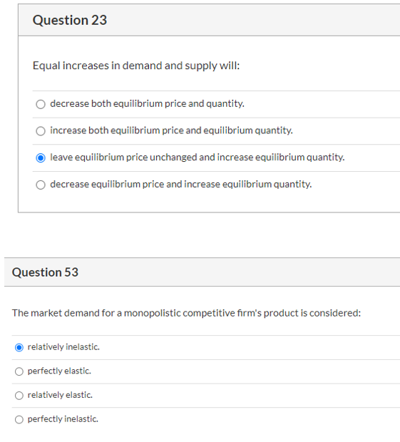 Solved Question 23 Equal increases in demand and supply | Chegg.com