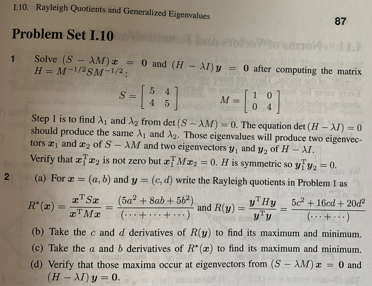 Solved 1.10. Rayleigh Quotients and Generalized Eigenvalues | Chegg.com