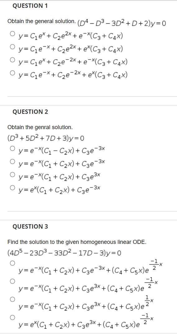 Solved QUESTION 1 Obtain the general solution. (D4 - | Chegg.com