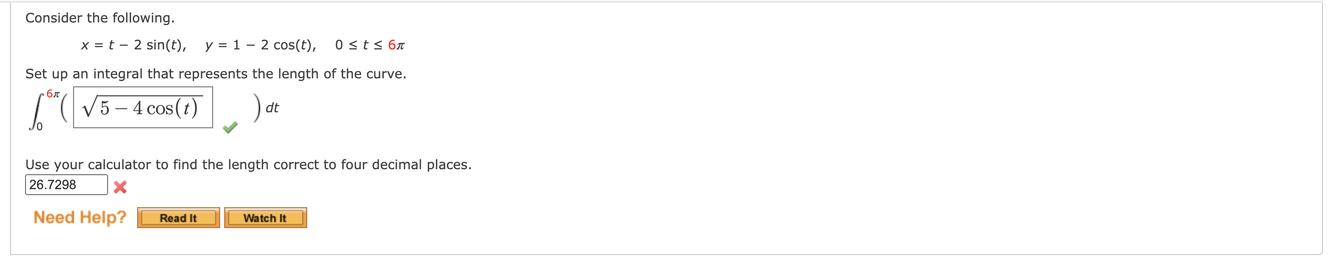 Solved Consider the following. x = t - 2 sin(t), y = 1 - 2 | Chegg.com