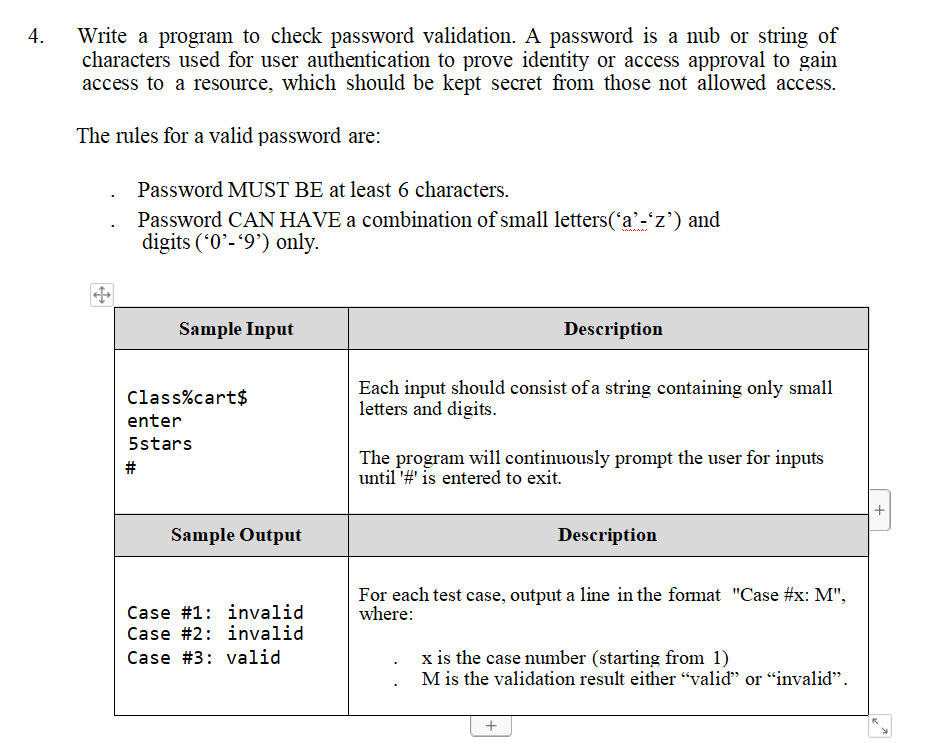 Write a program to check password validation. A | Chegg.com