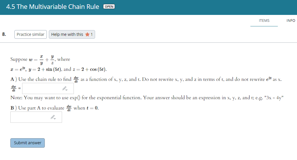 Solved 4.5 The Multivariable Chain Rule OPEN ITEMS INFO 8. | Chegg.com