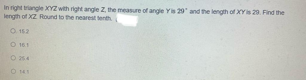 Solved In right triangle XYZ with right angle Z, the measure | Chegg.com