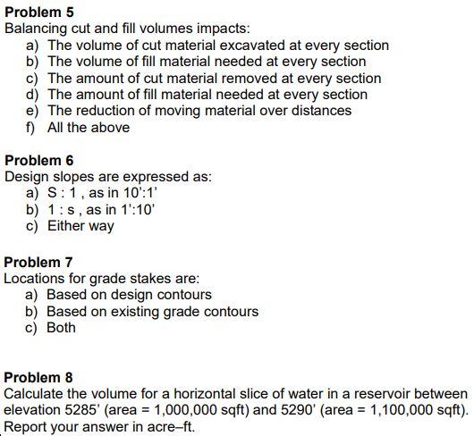 Solved Problem 5 Balancing cut and fill volumes impacts: a) | Chegg.com