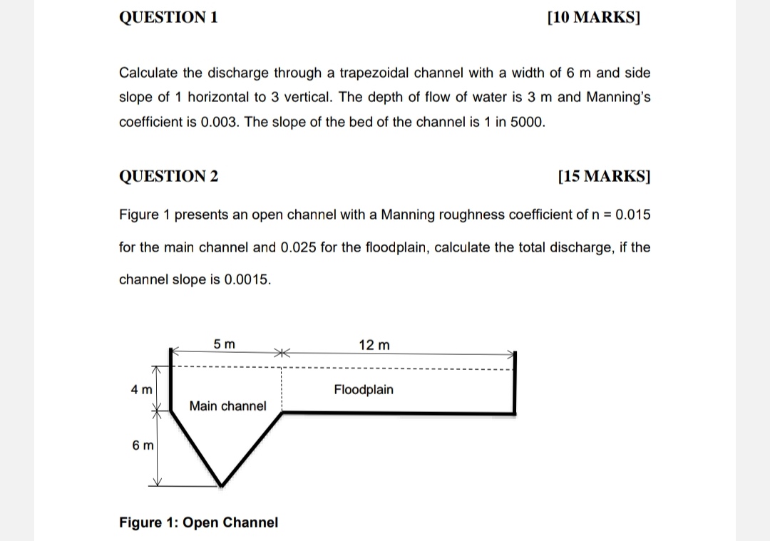 Solved Calculate the discharge through a trapezoidal channel | Chegg.com