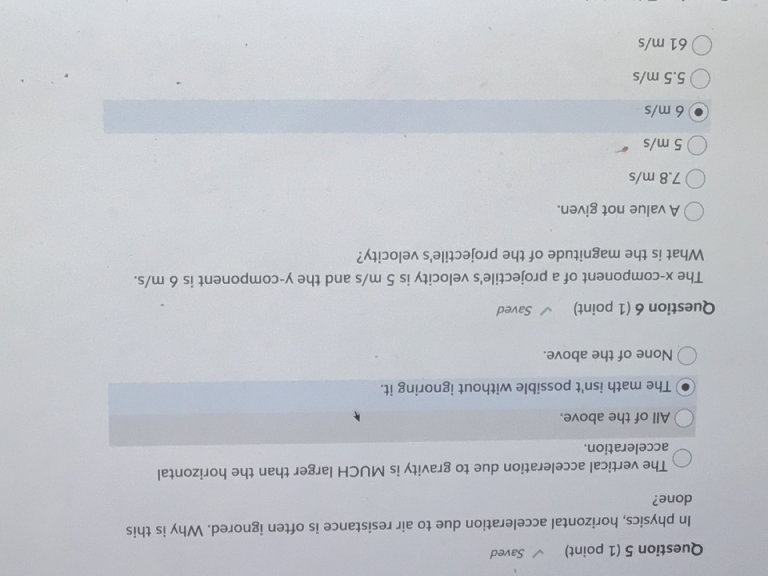 Solved Question 5 (1 point) Saved In physics, horizontal | Chegg.com