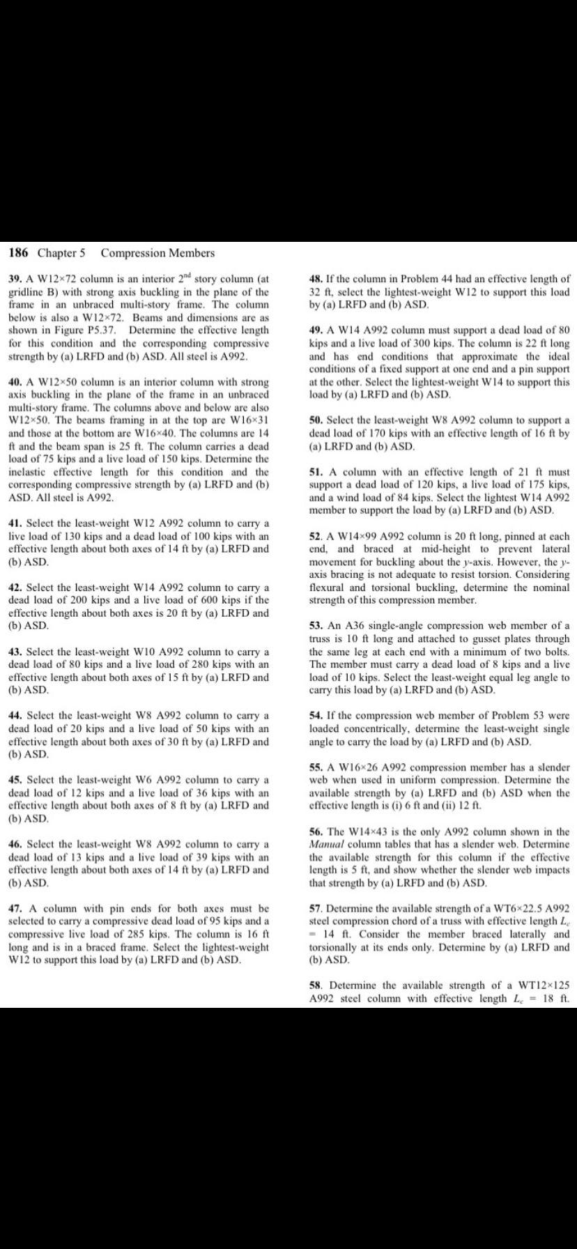 Solved 39. A W1 2×72 column is an interior 2nd story column | Chegg.com