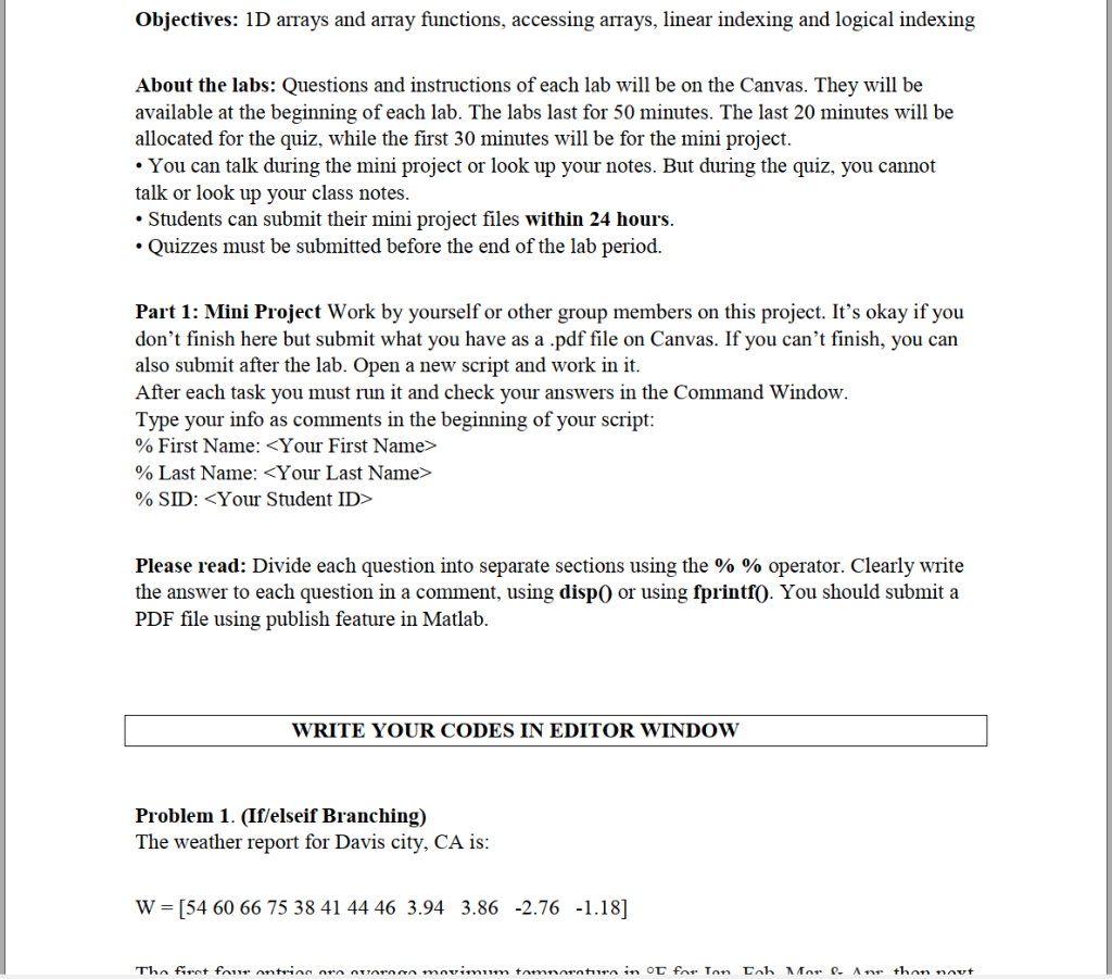 Objectives: 1D arrays and array functions, accessing | Chegg.com