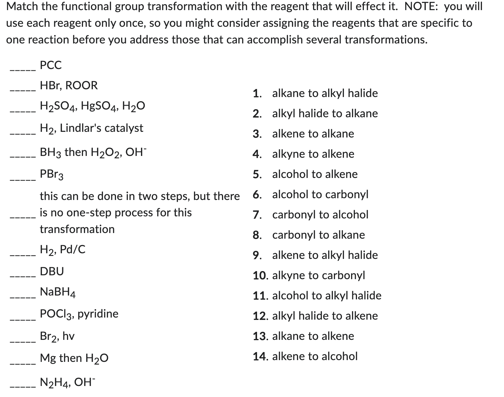 Solved Match the functional group transformation with the | Chegg.com