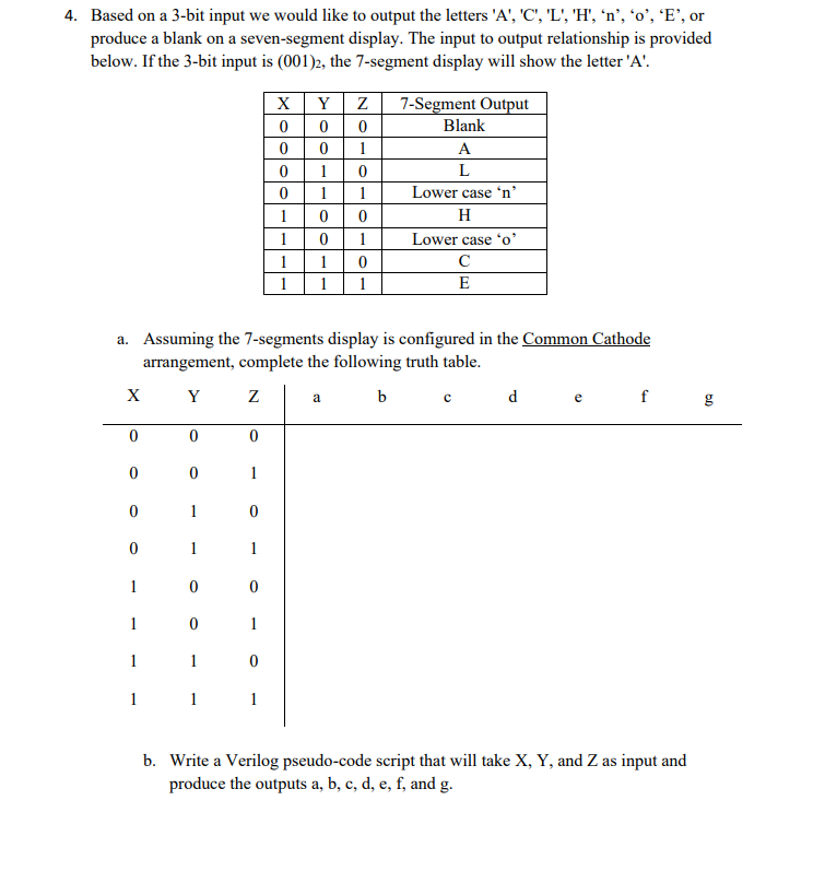 Solved 4. Based on a 3-bit input we would like to output the | Chegg.com