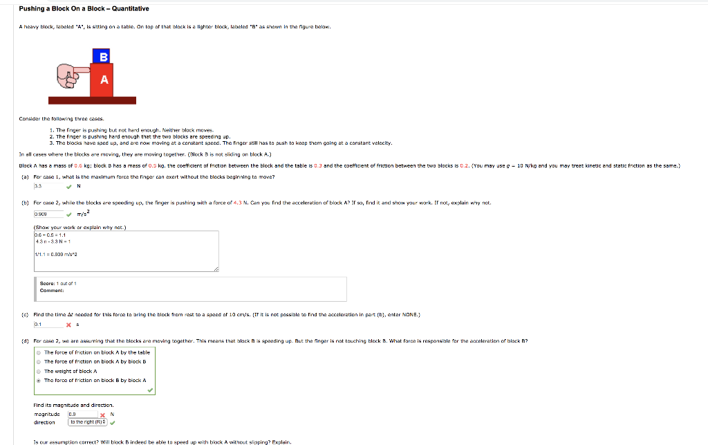 Solved Pushing a Block On a Block-Quantitative A heavy | Chegg.com