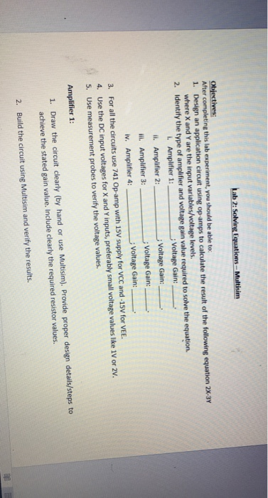 Solved Lab 2: Solving Equations-Multisim Objectives: After | Chegg.com