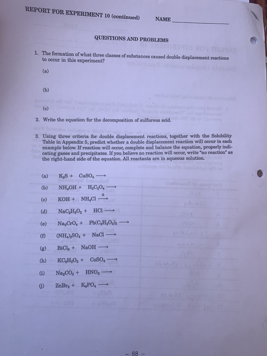 Solved NAME REPORT FOR EXPERIMENT 10 INSTRUCTOR SECTION DATE | Chegg.com