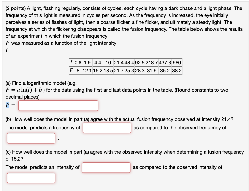 Solved (2 points) A light, flashing regularly, consists of | Chegg.com