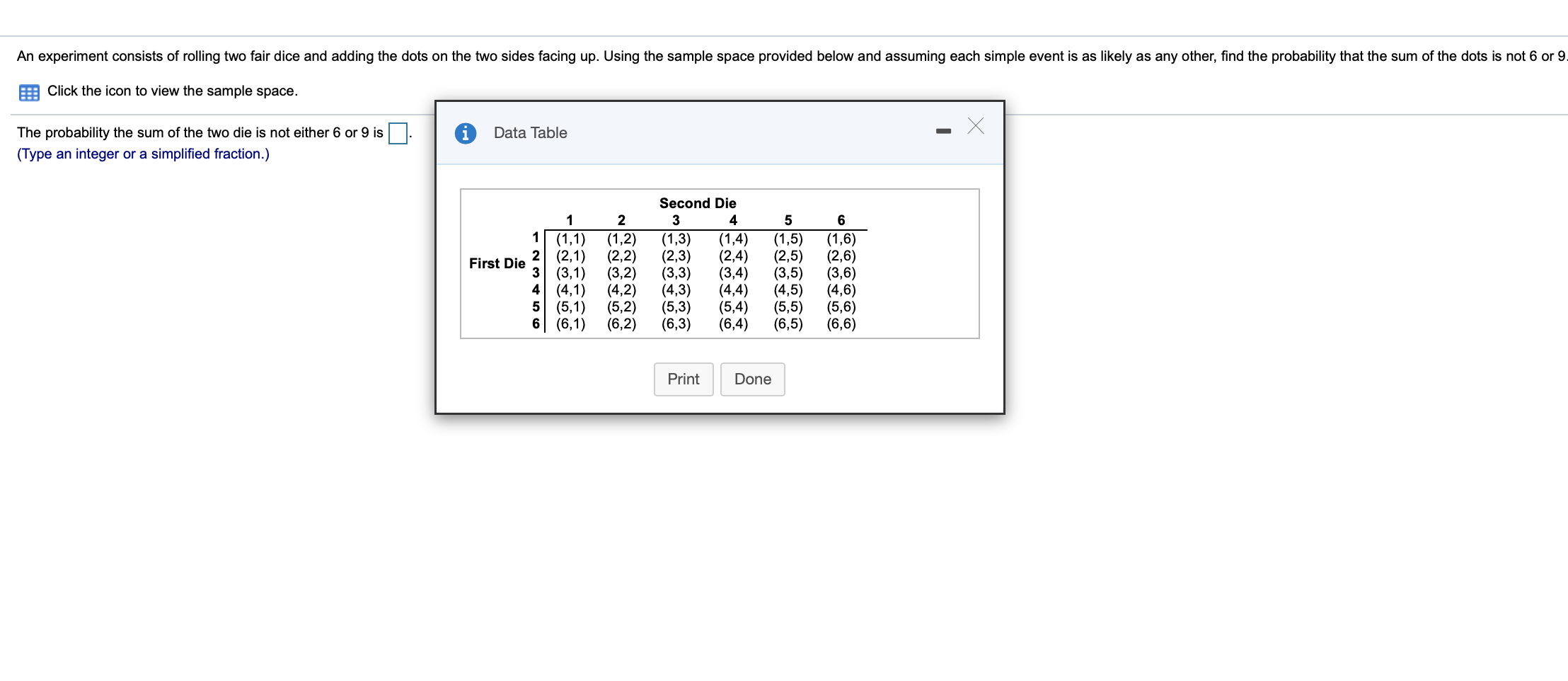 Solved An experiment consists of rolling two fair dice and | Chegg.com
