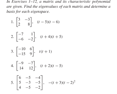 Solved In Exercises 1-12, a matrix and its characteristic | Chegg.com