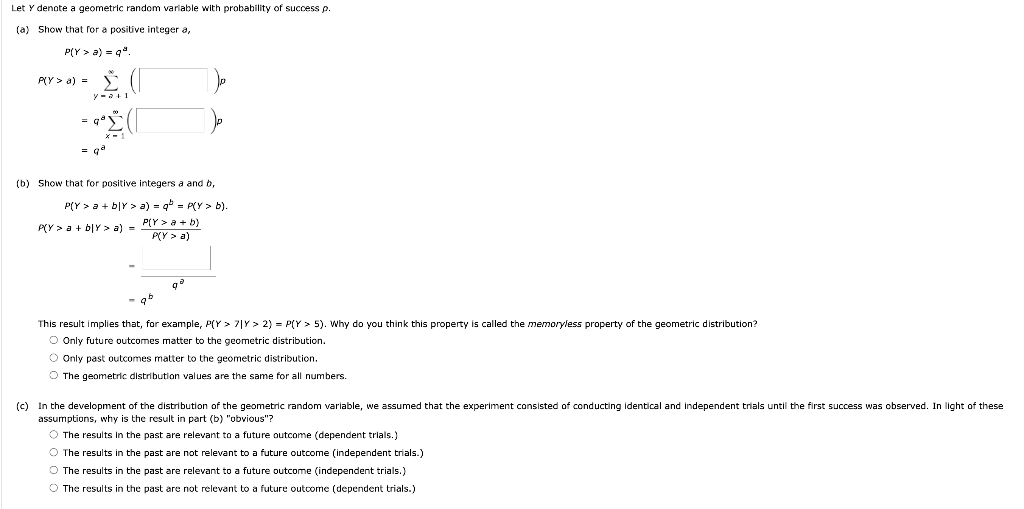 Solved Let Y denote a geometric random variable with | Chegg.com