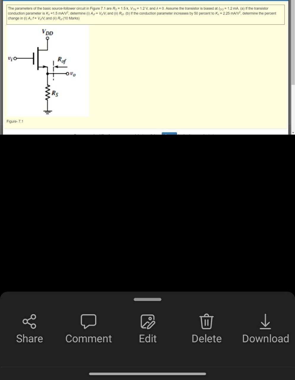 Solved The parameters of the basic source-follower circuit | Chegg.com