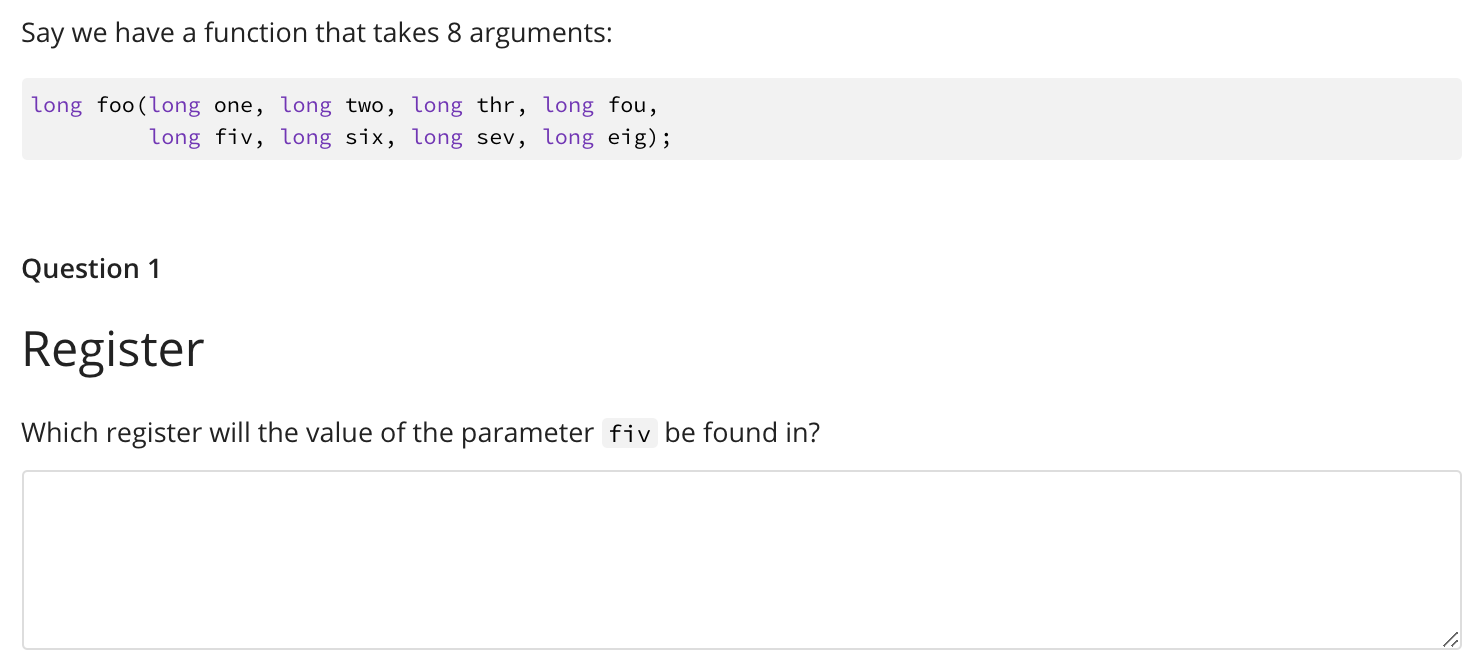 Solved Say we have a function that takes 8 arguments: long | Chegg.com