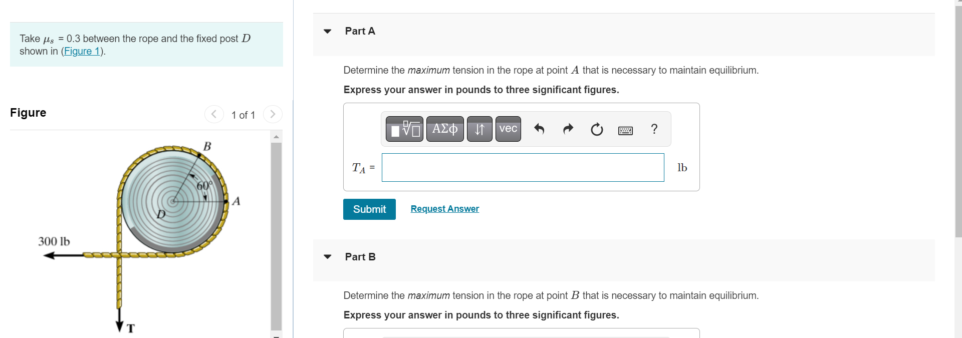 Solved Take μs=0.3 between the rope and the fixed post D | Chegg.com