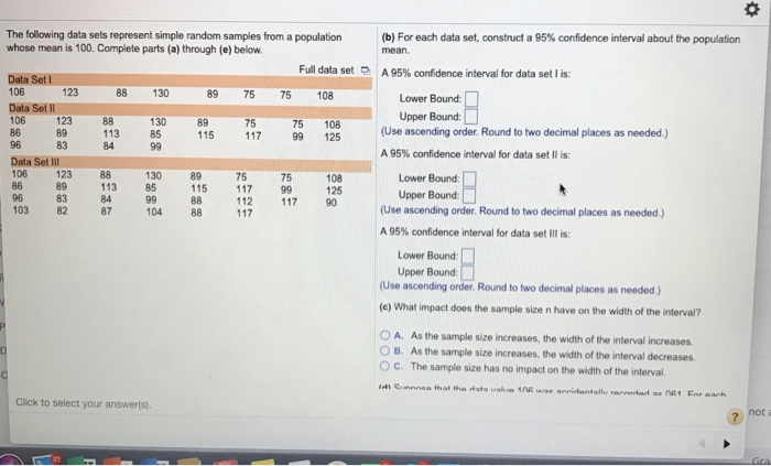 Solved The following data sets represent simple random | Chegg.com