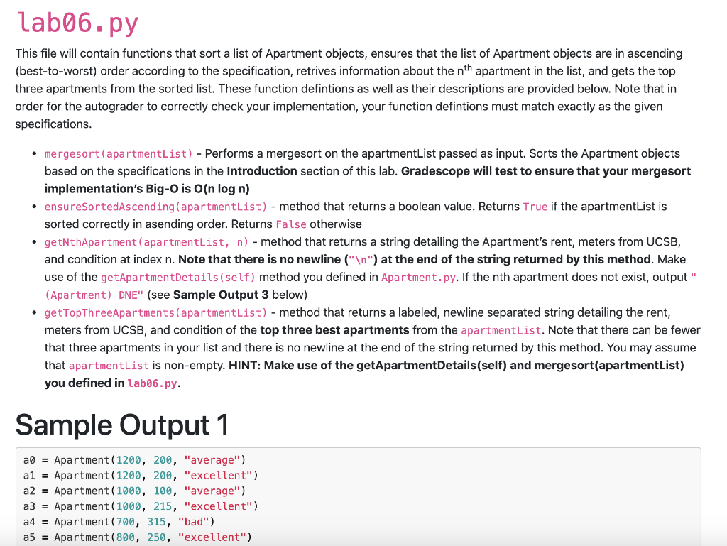 lab06.py This file will contain functions that sort a | Chegg.com