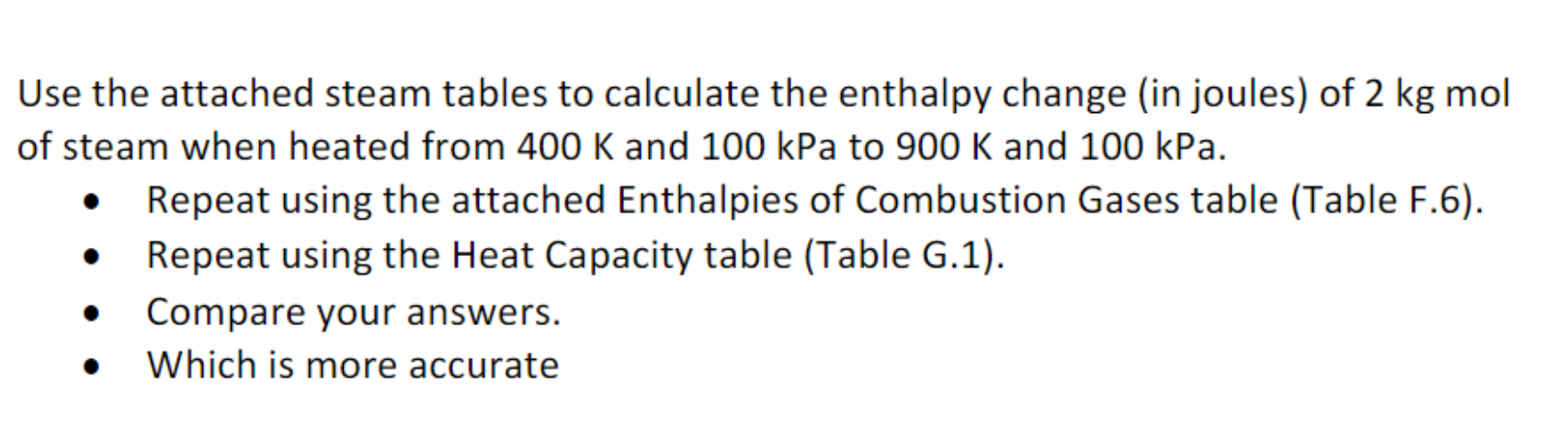 Solved Use the attached steam tables to calculate the | Chegg.com