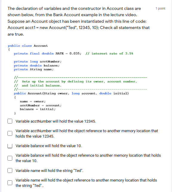 Solved 1 point The declaration of variables and the | Chegg.com