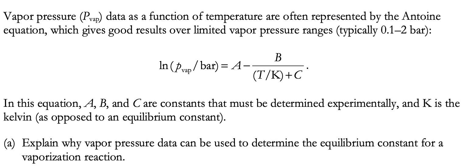 Solved Vapor pressure (Pvap) data as a function of | Chegg.com